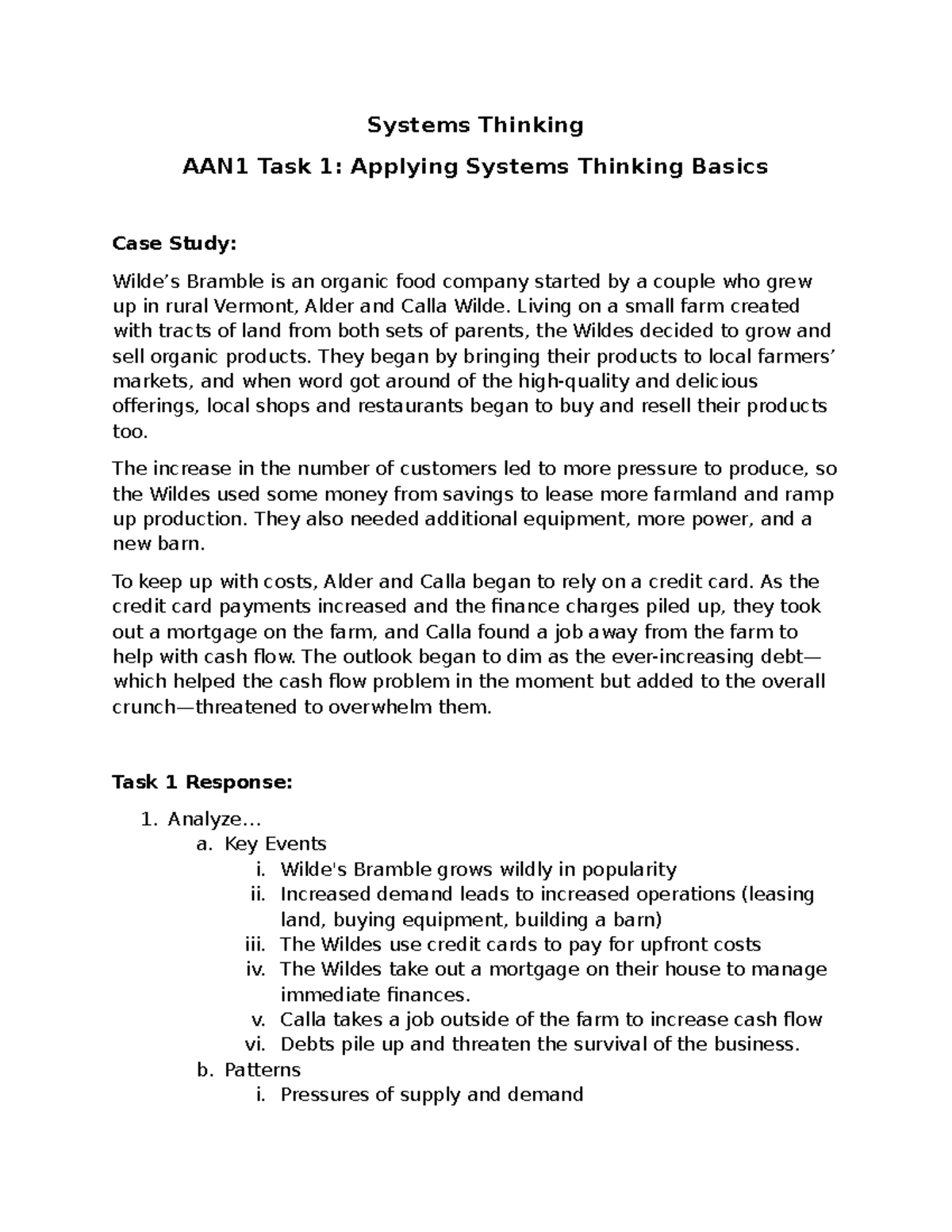 AAN1 Task 1: Case Study on Systems Thinking in Bramble's Growth - Studocu