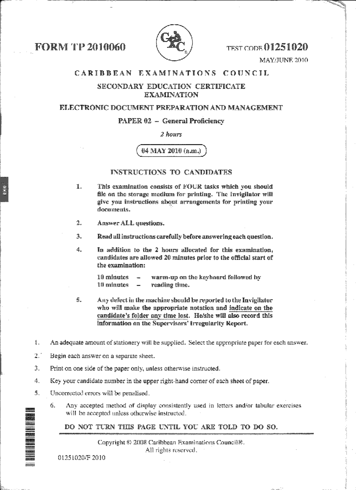 Edpm may2010 - edpm for csec students - FORM TP 2010060 CKC TEST CODE ...