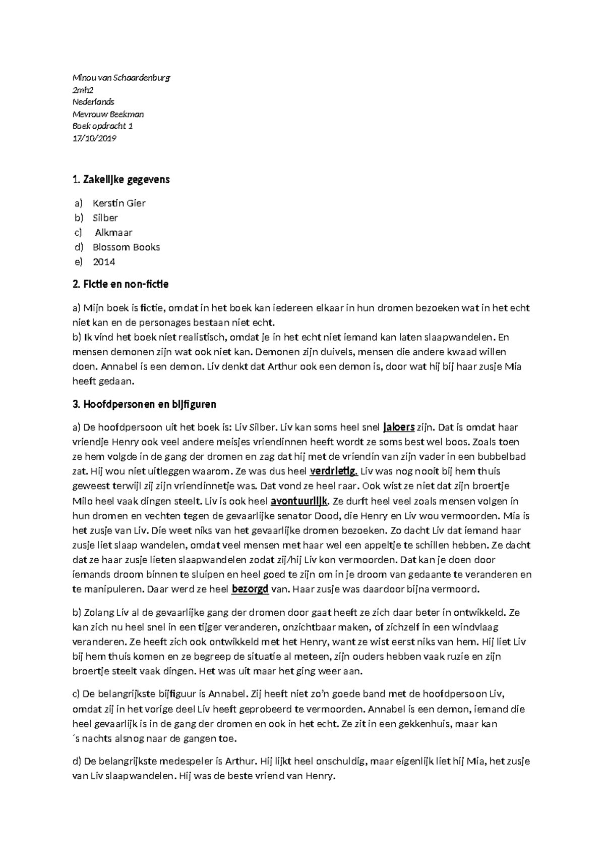 Boekverslag over 'Silber' van Kerstin Gier - 2mh2 - Studeersnel