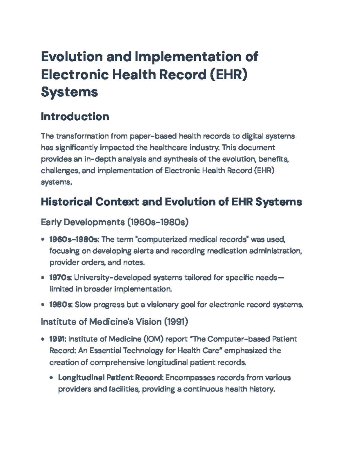 Evolution and Implementation of EHR Systems: An In-Depth Analysis - Evolution and Implementation ...