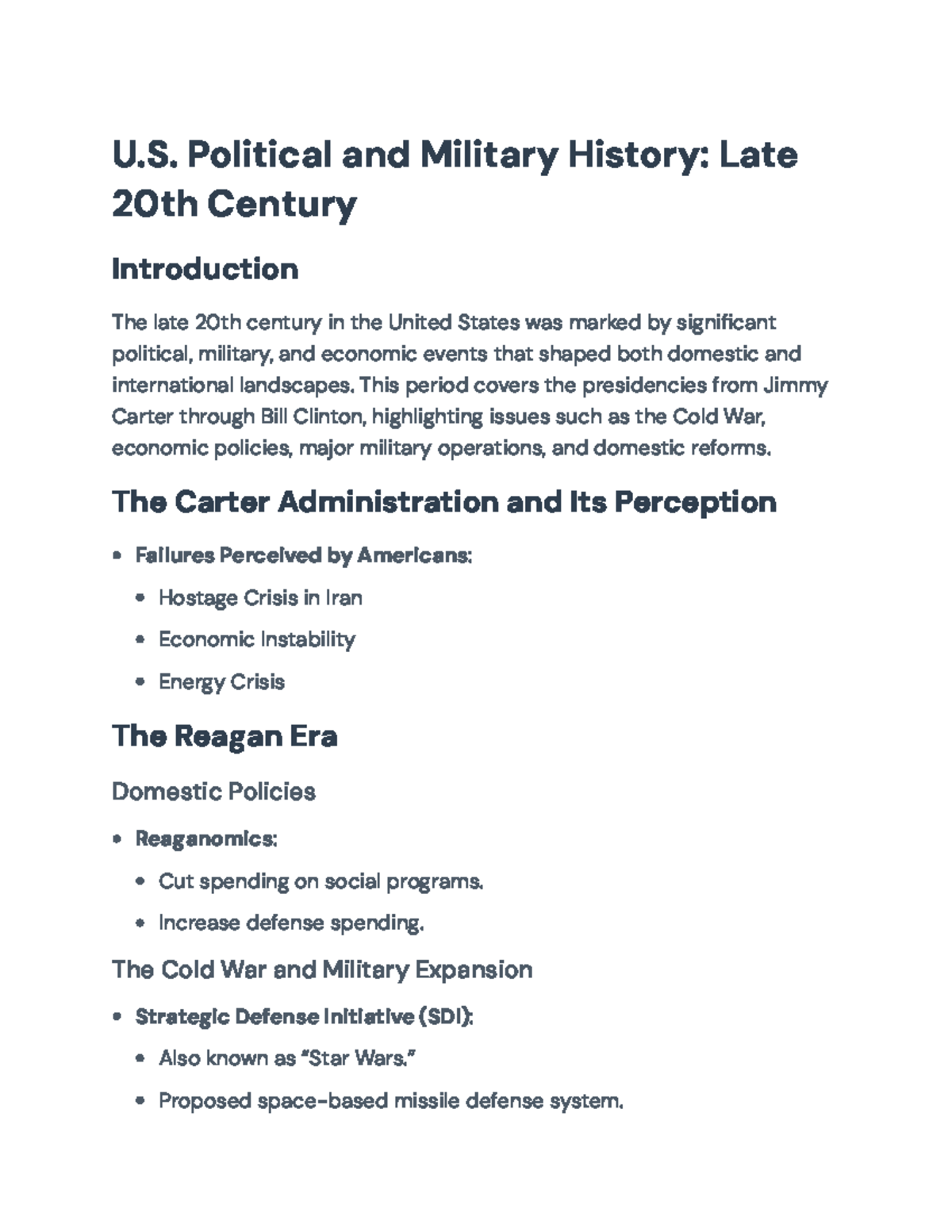 U.S. Political & Military History (Late 20th Century) Overview - U ...