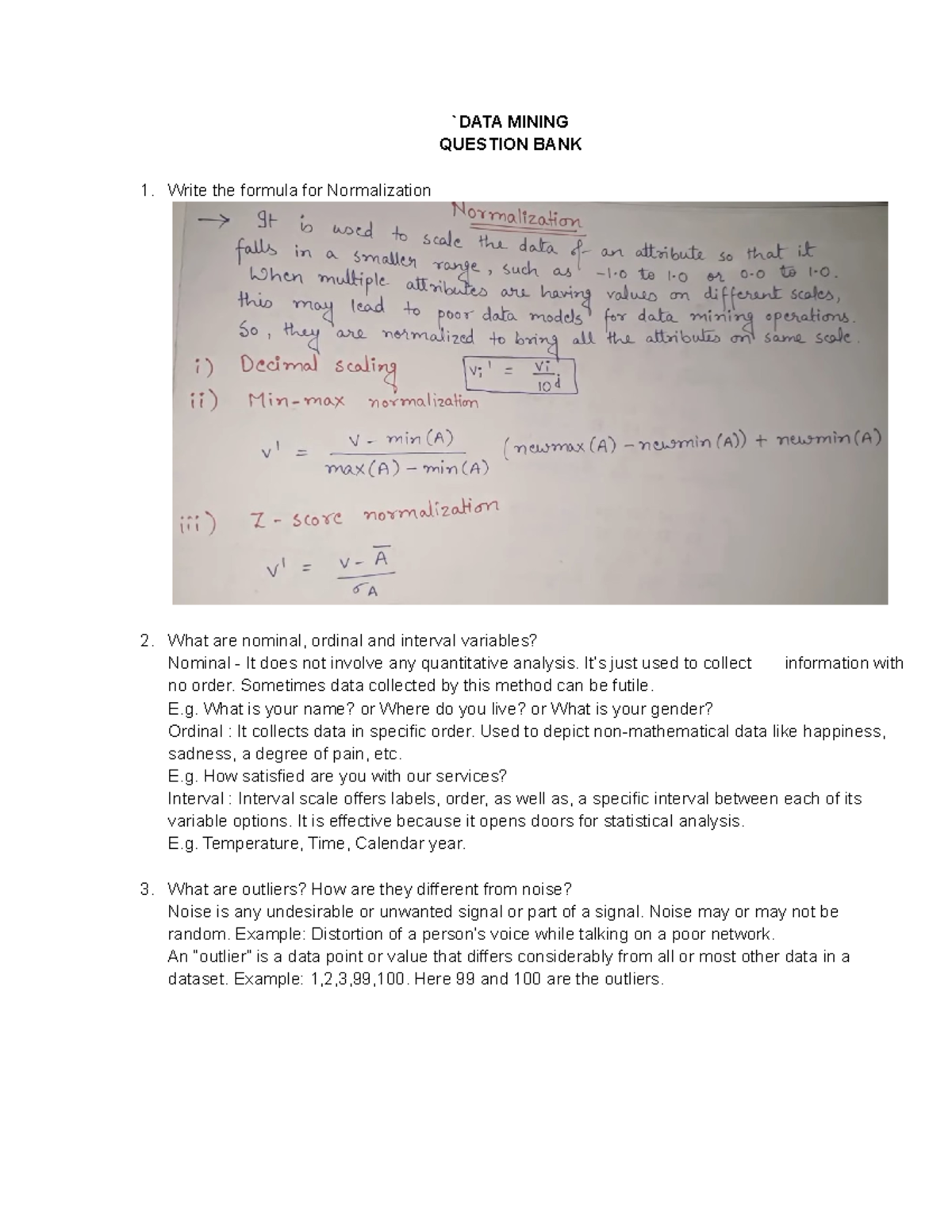 DATA ANALYSIS - Comprehensive DATA Mining Q&A Bank (CS416) - Studocu