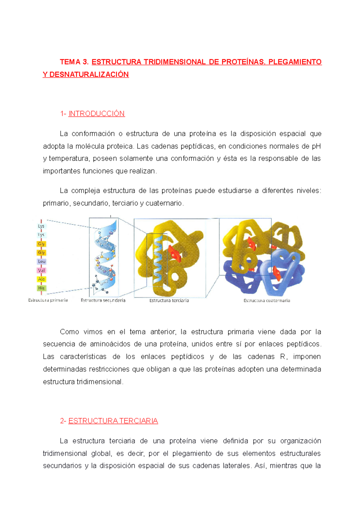 Estructura De Las Proteínas Primaria, Secundaria, Terciaria Y Cuaternaria.