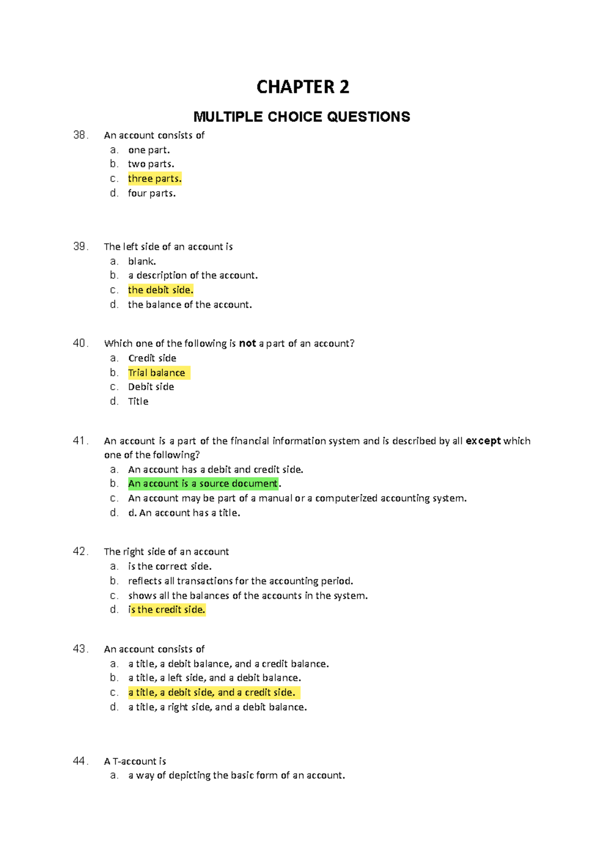 CHAPTER 2 - TESTBANK MULTIPLE CHOICE QUESTIONS (ACCT 101) - Studocu
