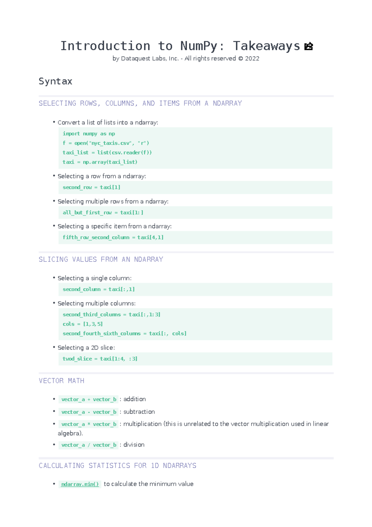 Mission 289 introduction to numpy takeaways - Introduction to NumPy: Takeaways by Dataquest Labs ...