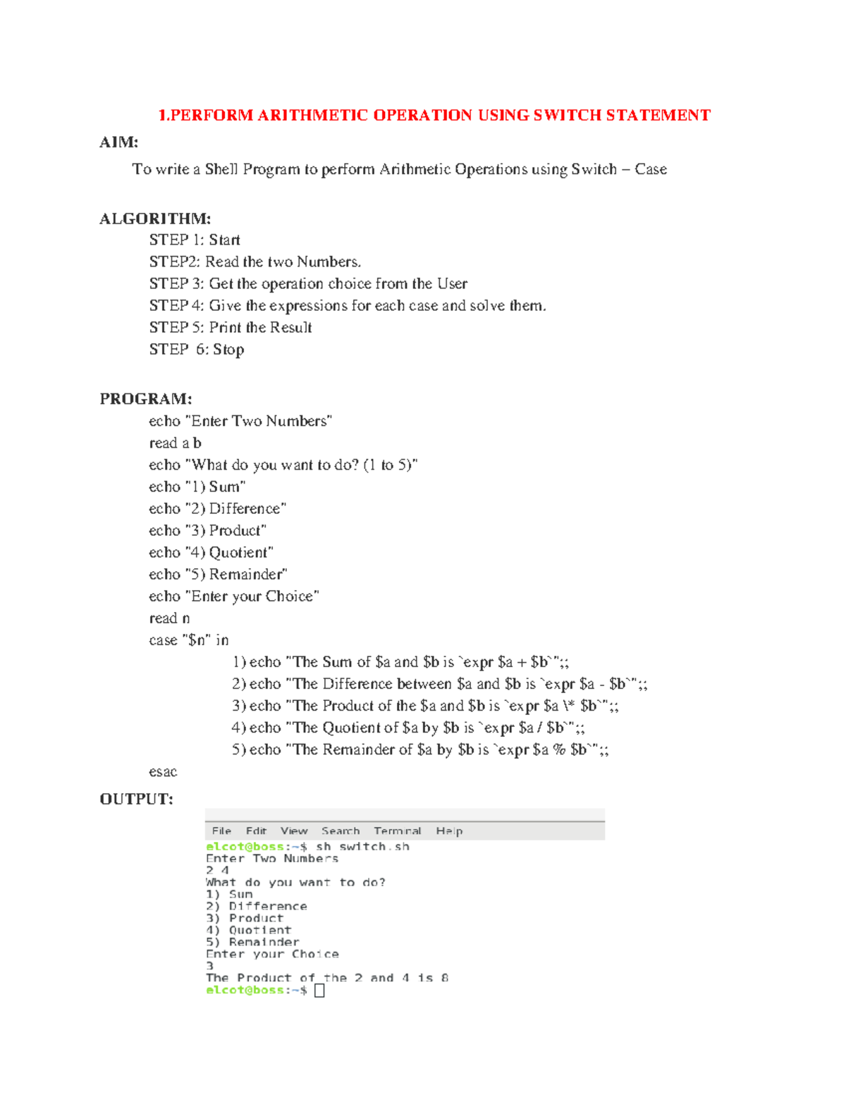 Shell Programming: Arithmetic Operations & Factorial Using Loops - Studocu