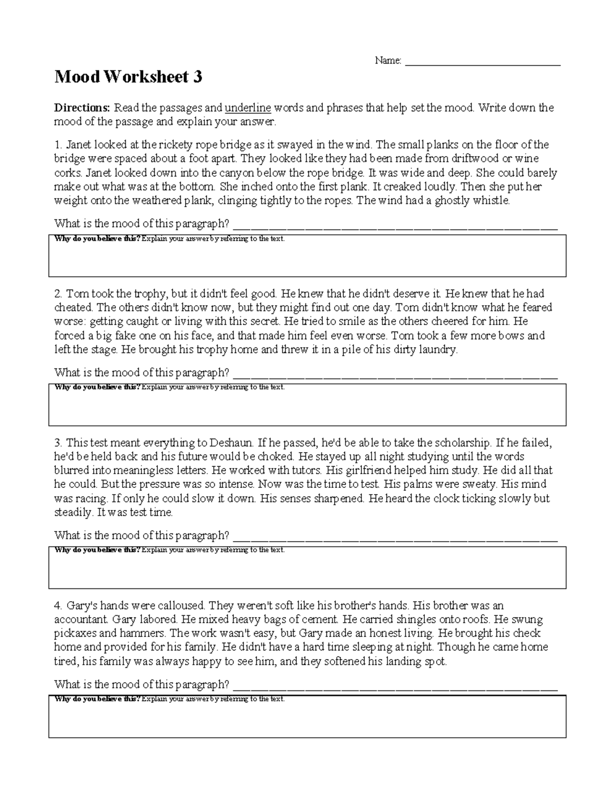 Mood Worksheet 3: Practice Identifying Mood in Passages - Studocu