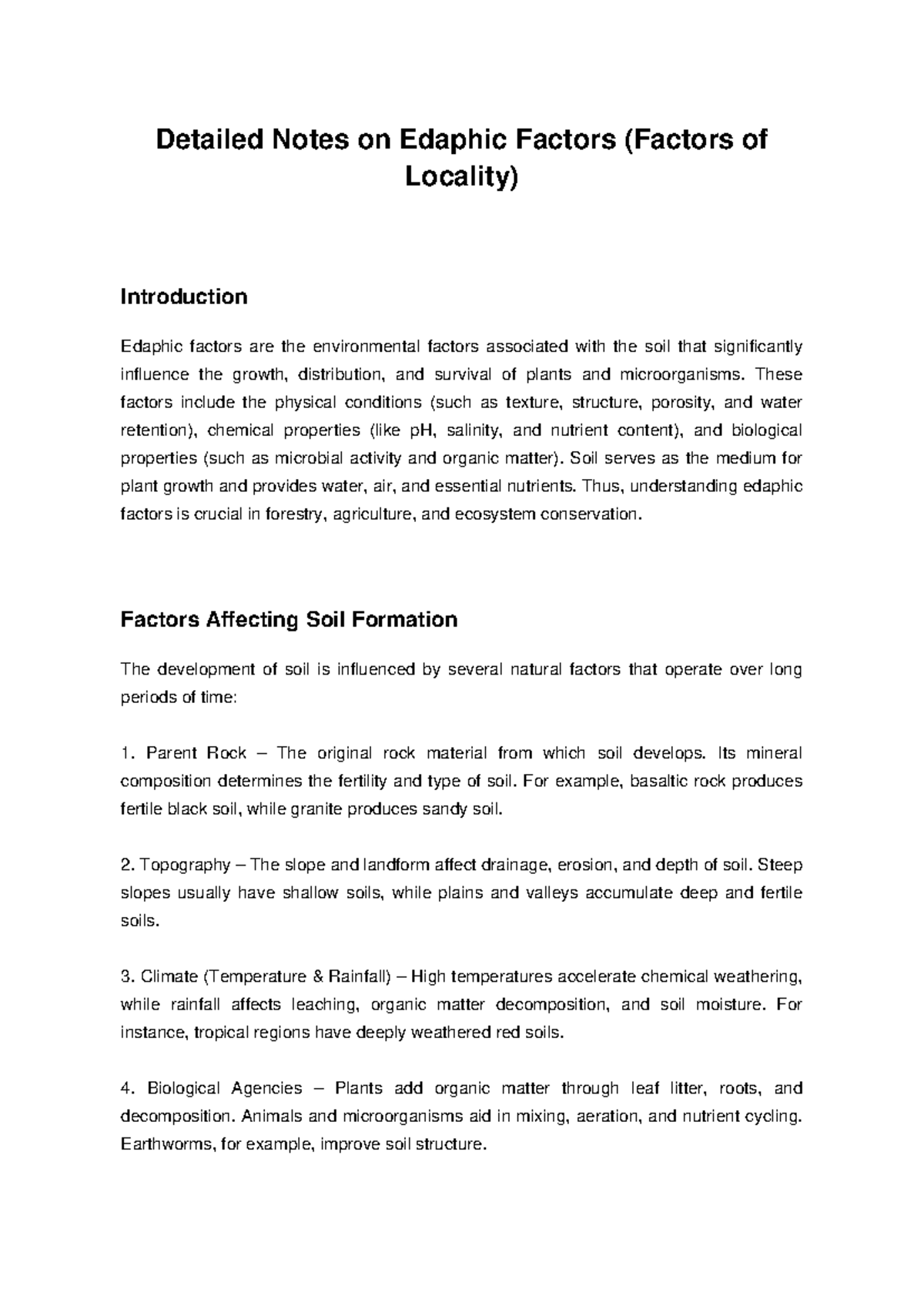 Edaphic Factors and Their Impact on Locality: A Comprehensive Study - Studocu