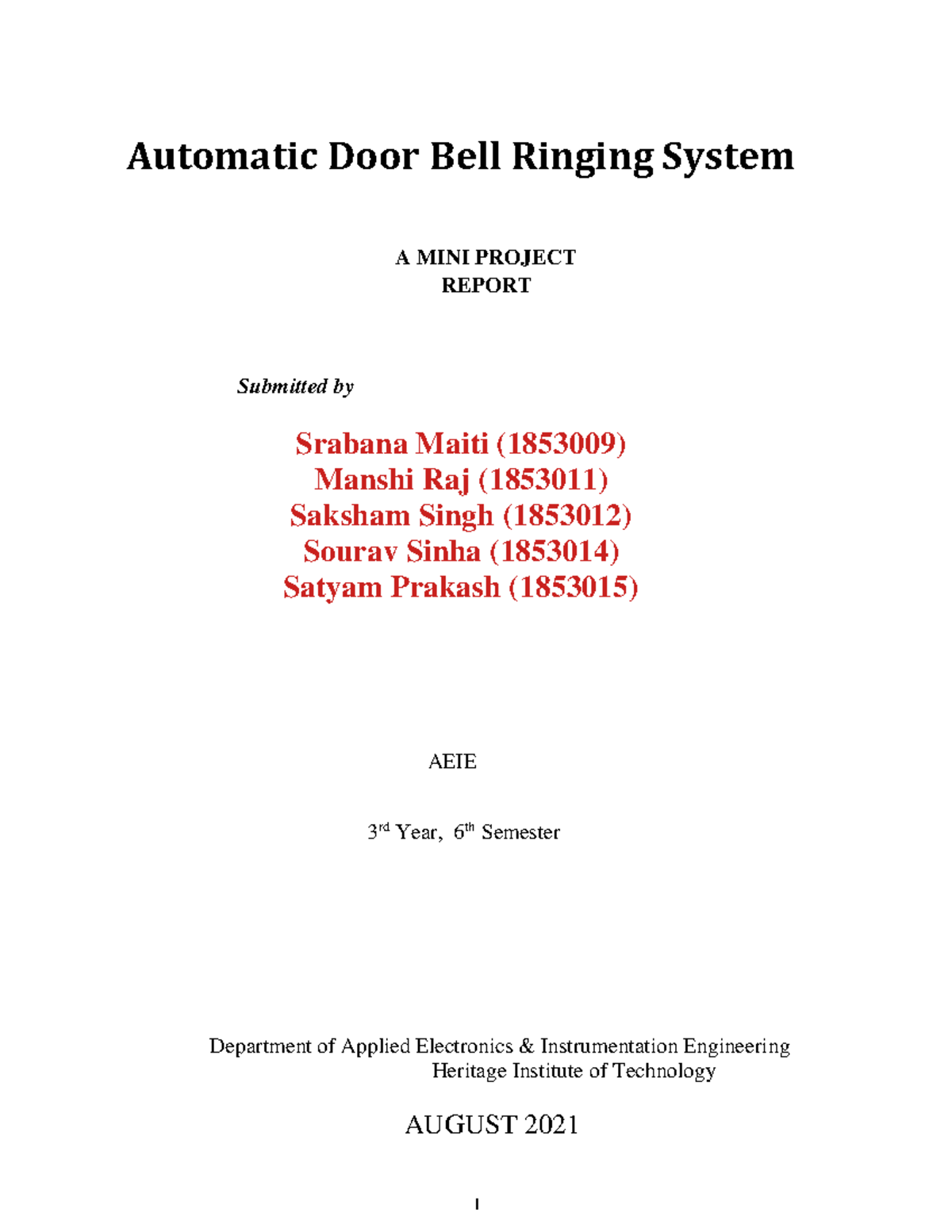 Mini Project Report Automatic Bell Ringing System - Automatic Door Bell ...