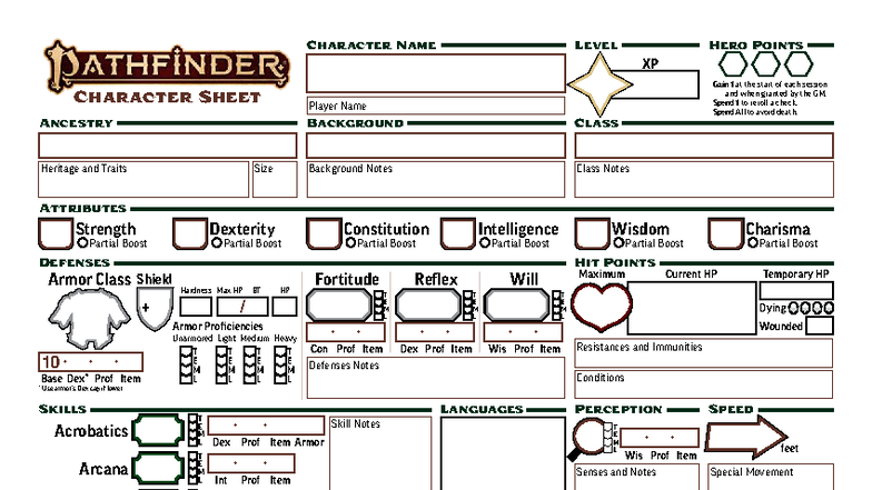Pathfinder 2e Fillable Form Character Sheet (1) - + + Wis Prof Item ...