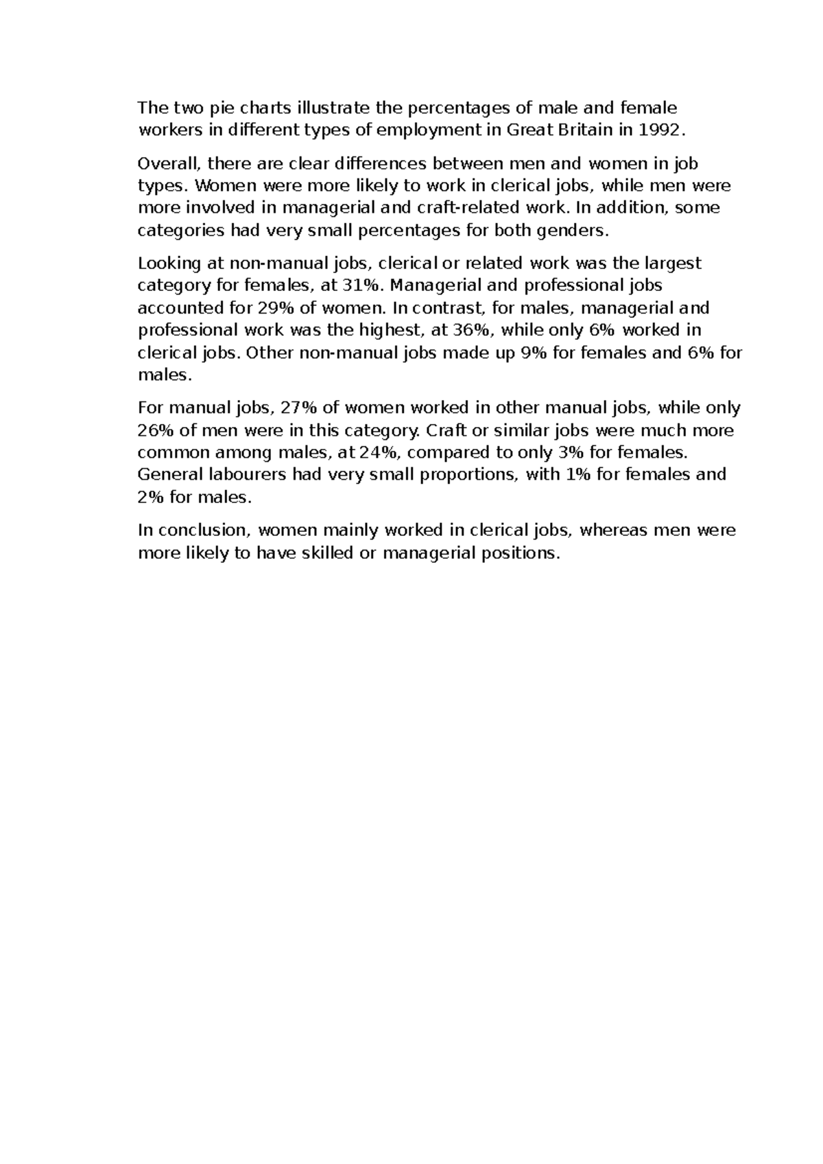 Employment Gender Distribution in Great Britain (1992) - Writing 4 ...