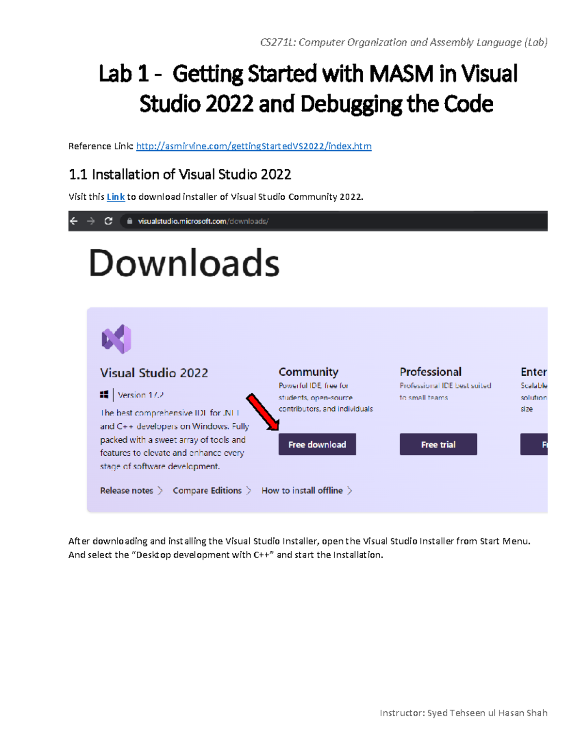 Lab 1 - Getting Started with MASM in Visual Studio 2022 - Studocu