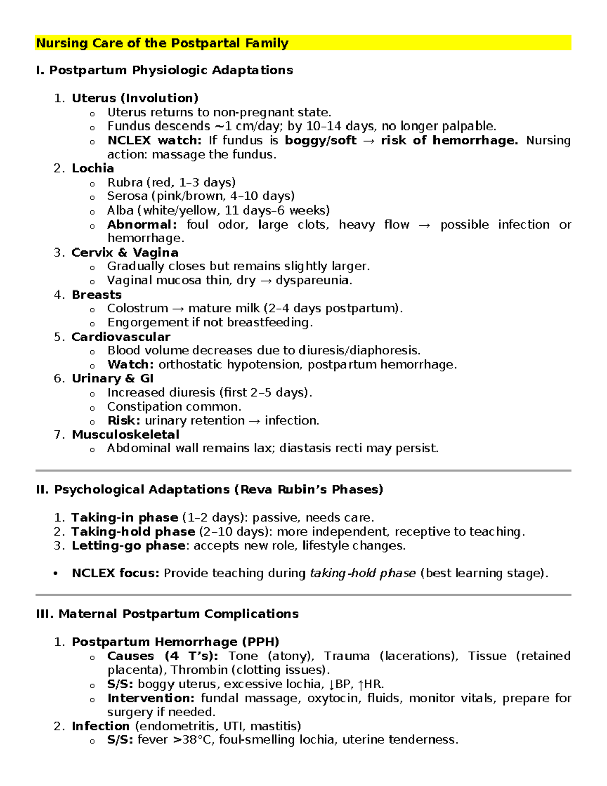 Nursing Care of the Postpartal Family: Physiologic Adaptations ...