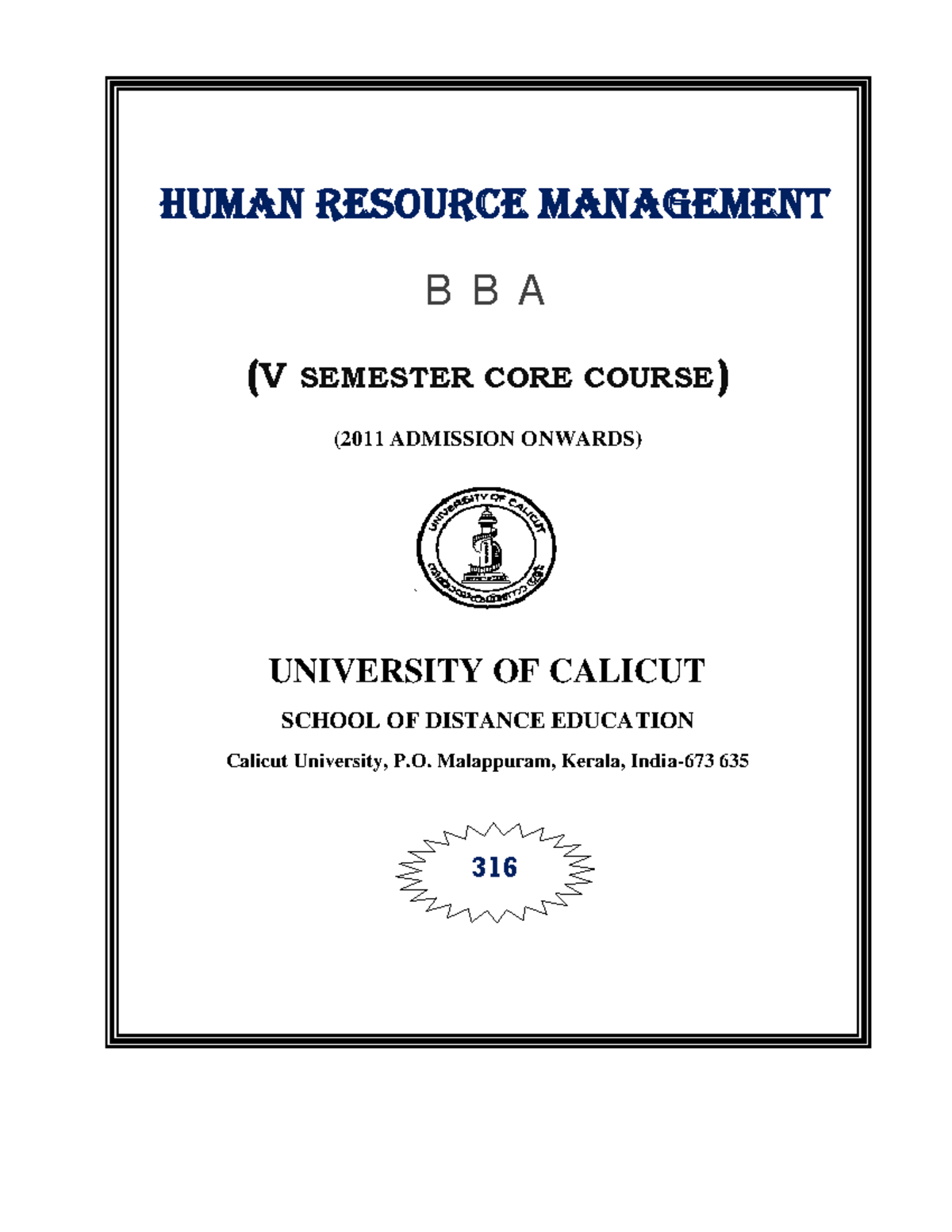Human Resource Management BBA V Sem SDE Notes (2011 Admission Onwards ...