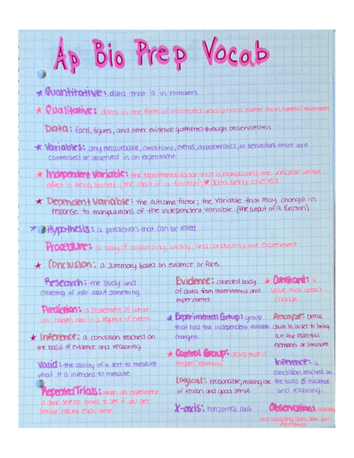 Ap Bio Prep Vocab - Home notes - Bio Pre Vocab Quantitative: data that ...