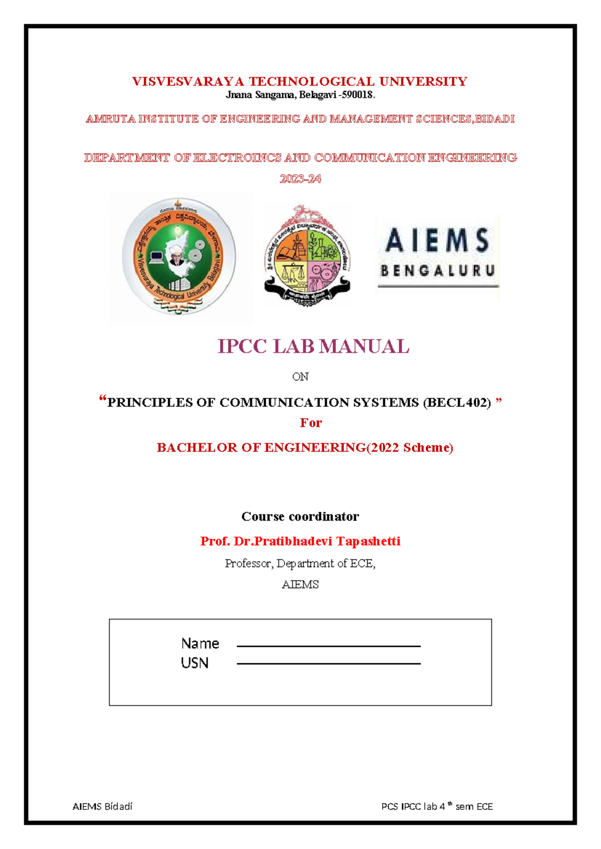 Principles of Communication Systems Lab Manual (BECL402) Final - Studocu