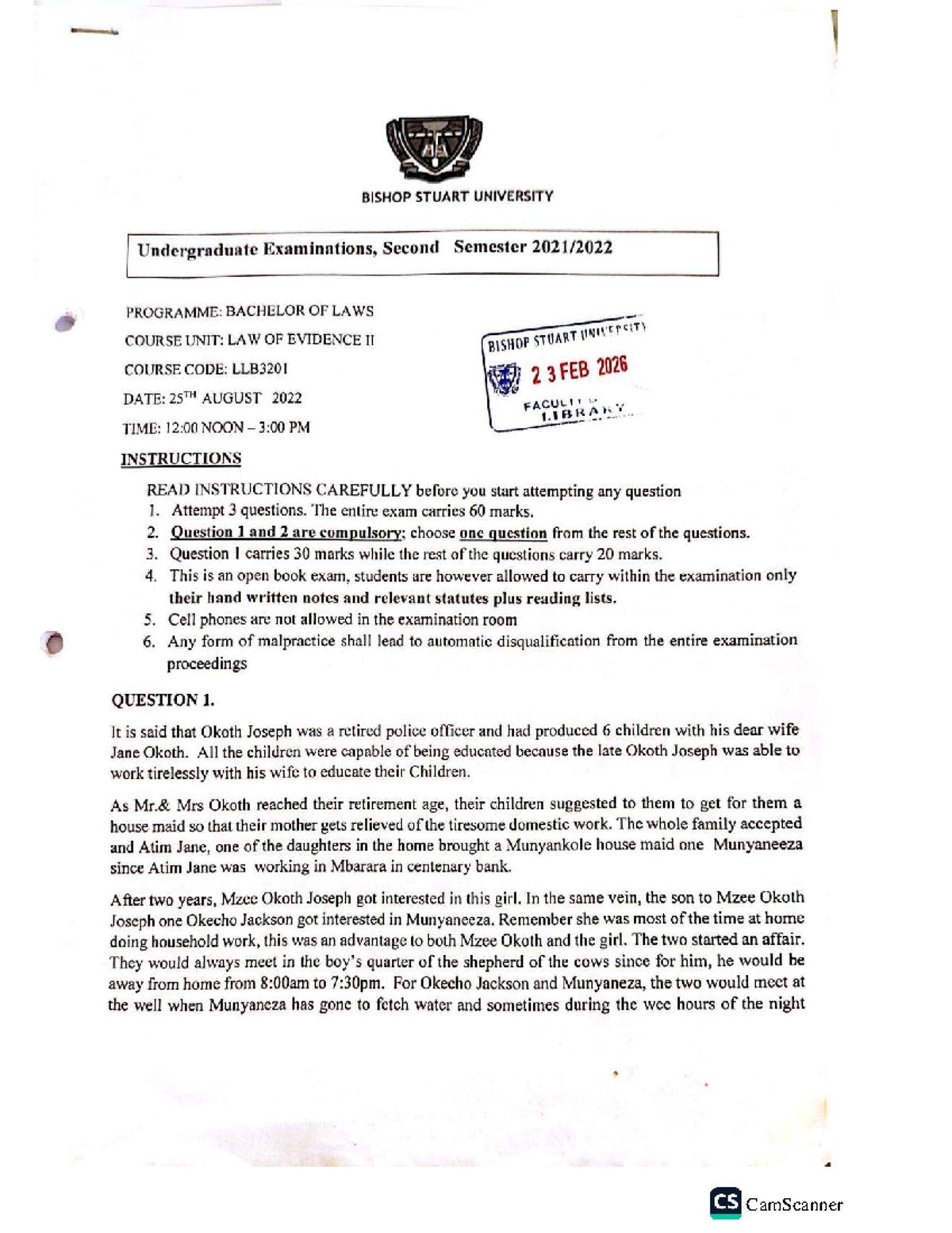 Evidence Law II Past Exam Papers - LLB3201 & LLB3204 - Studocu