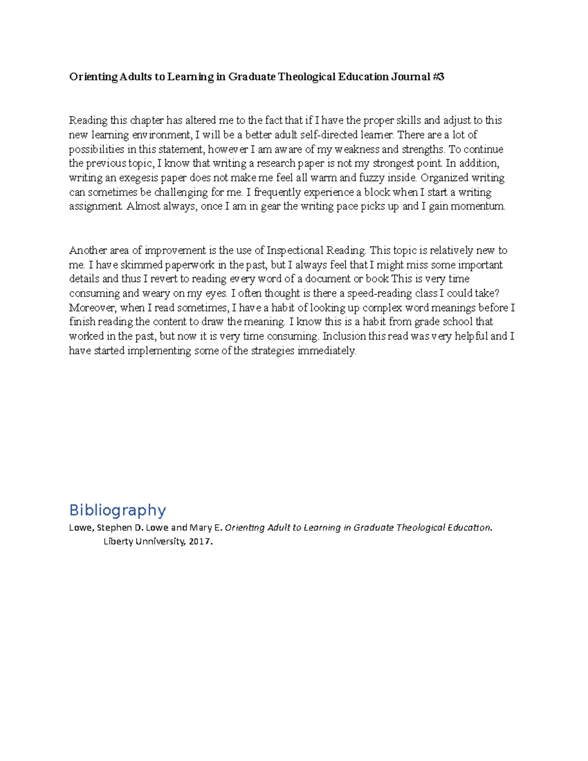 Journal 3 Reflection - Understanding Adult Learning in Graduate ...