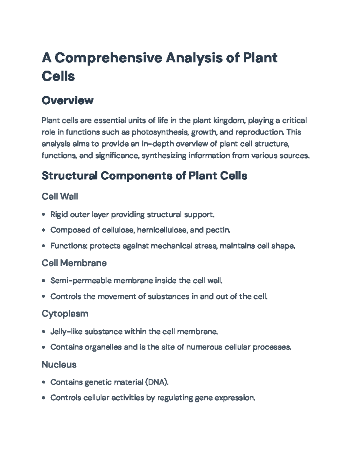Comprehensive Analysis of Plant Cells: Structure and Functions - A Comprehensive Analysis of ...