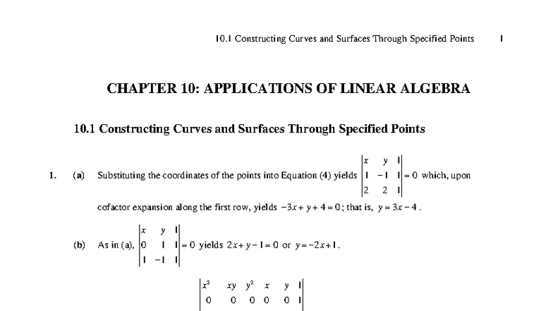 Chapter 10 Solutions: Constructing Curves and Surfaces in Linear Algebra - Studocu