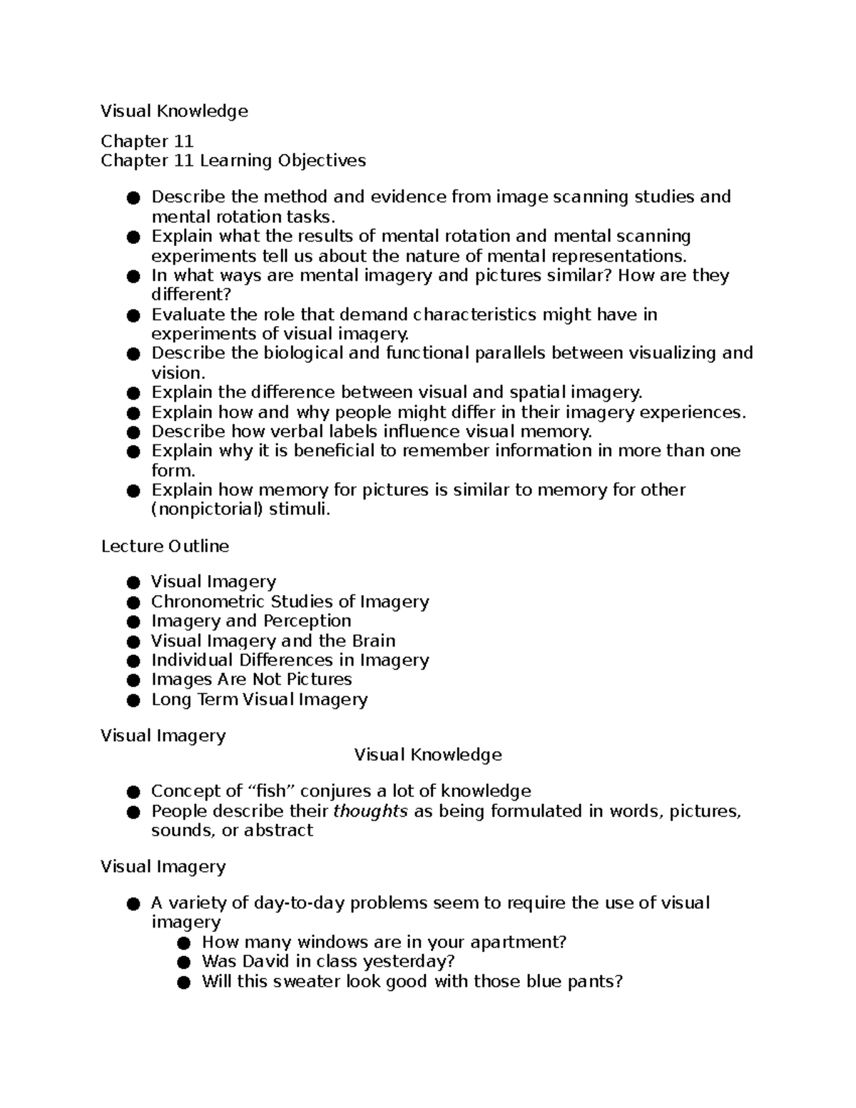 Chapter 11 Notes on Visual Knowledge and Imagery Mechanisms - Studocu
