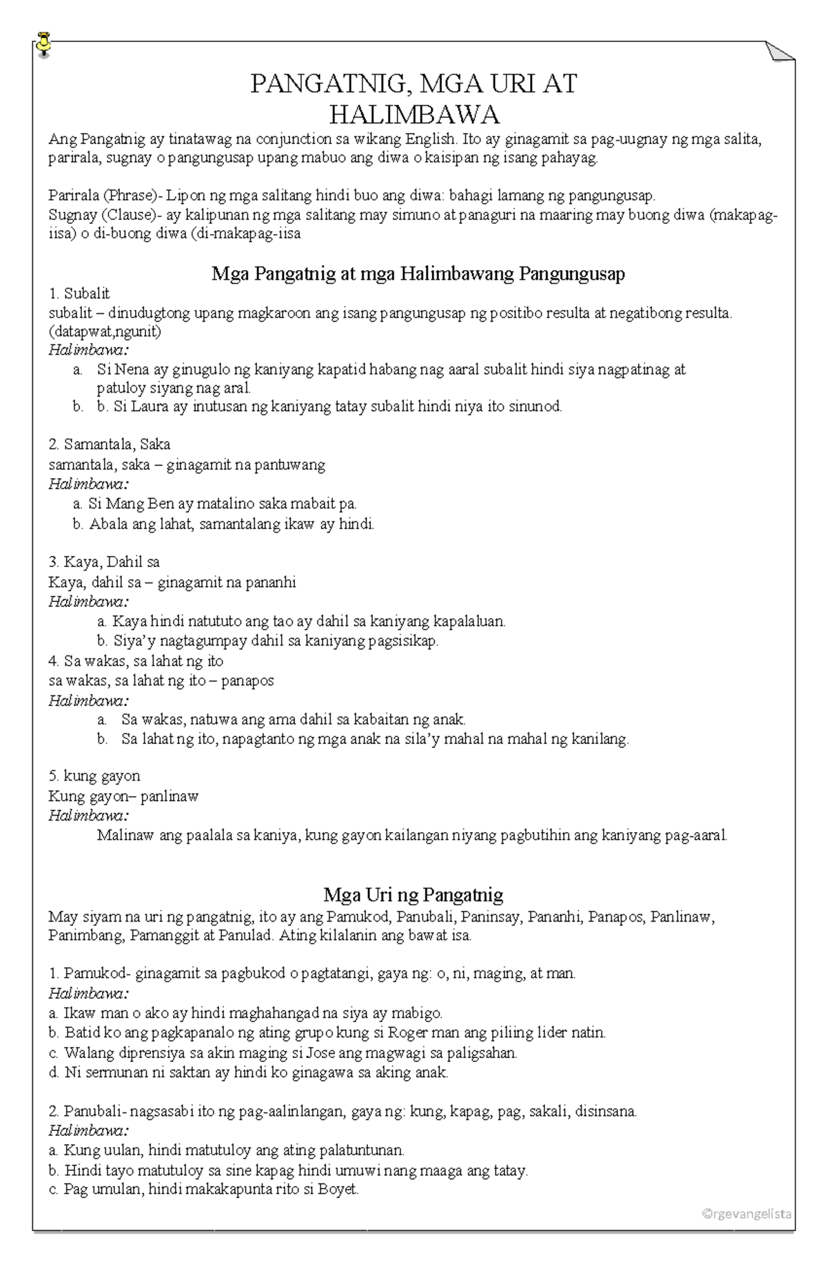 PANGATNIG: MGA URI AT HALIMBAWA (FIL 101) - Studocu