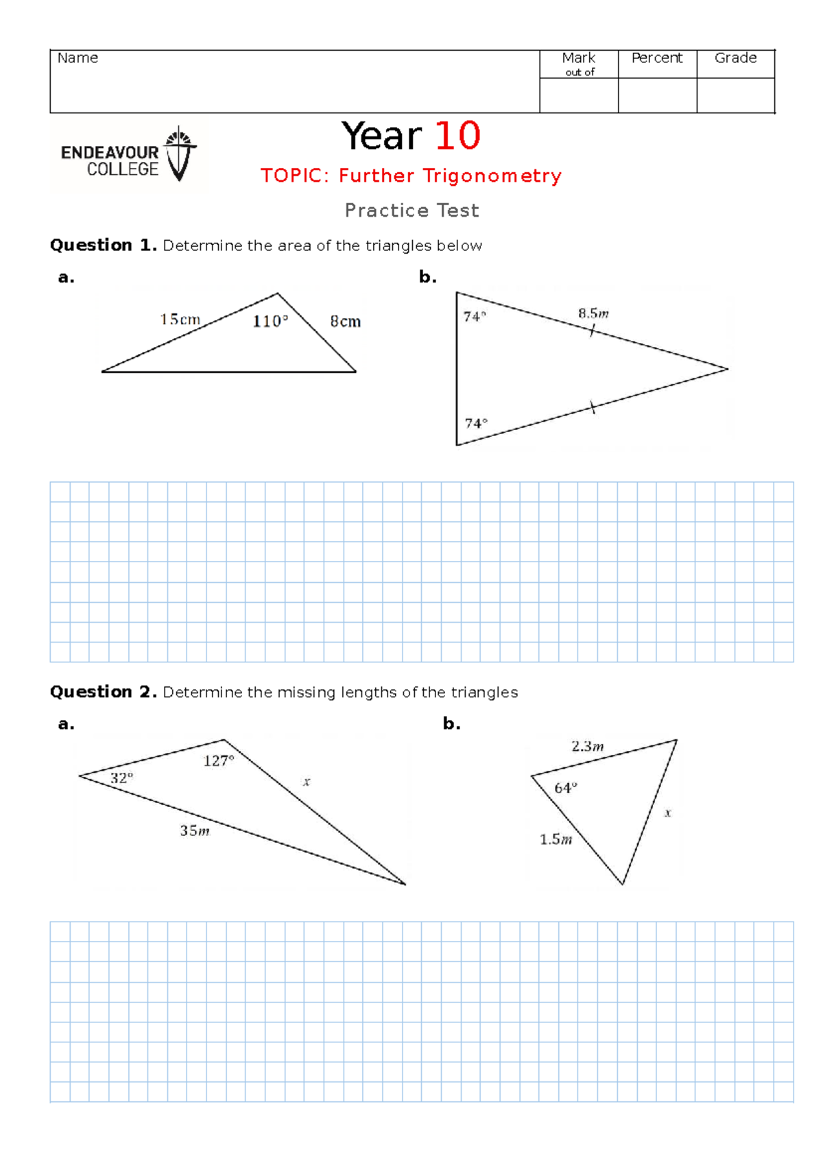 2025 - Year 10 Enrichment - Further Trigonometry Practice Test - Studocu