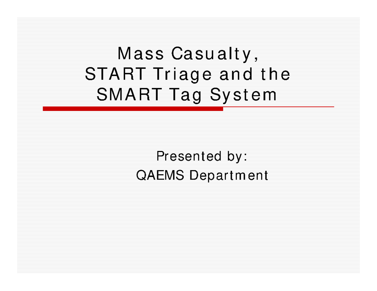 EMS START Triage & SMART Tags Overview - 2017 Document - Studocu