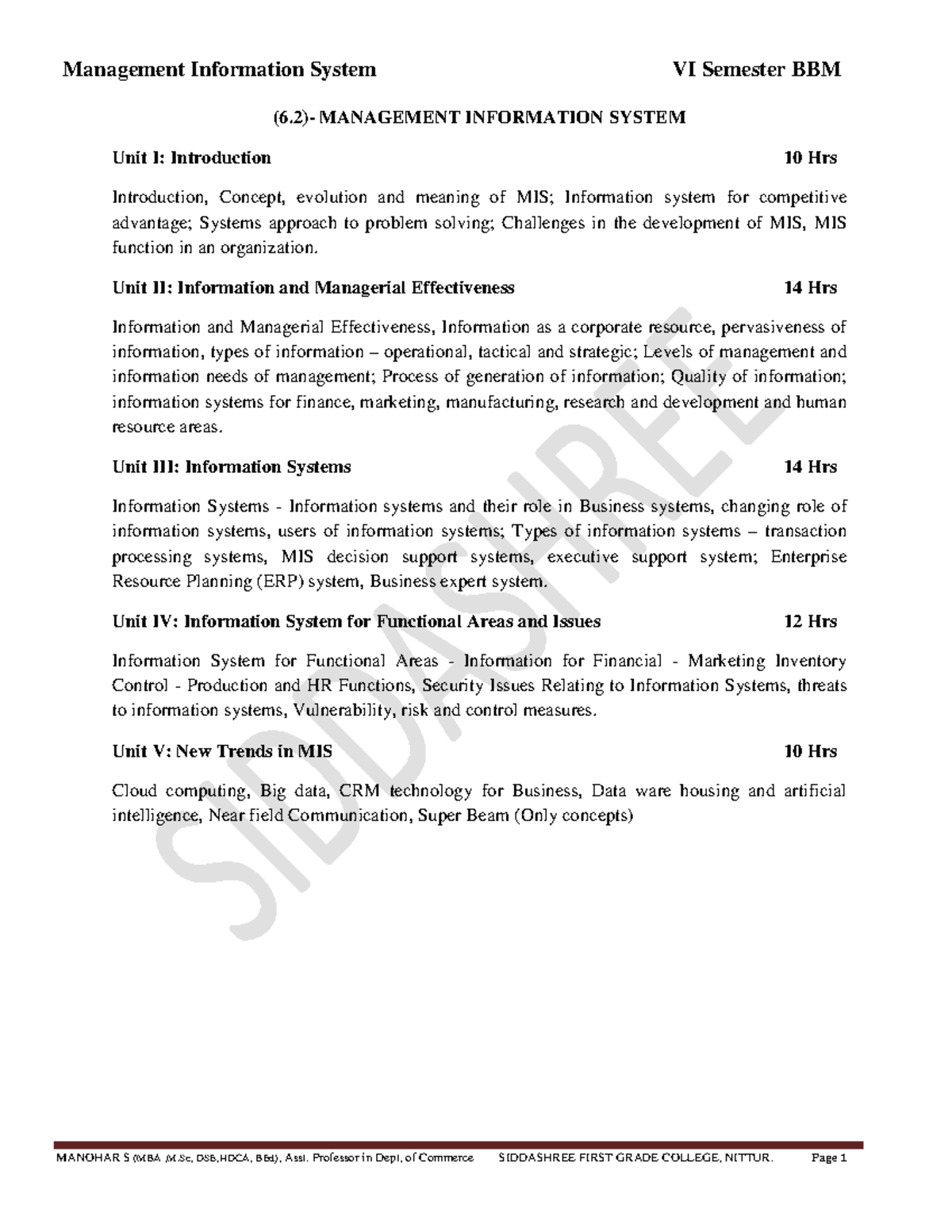 MIS 101: Overview of Management Information Systems Concepts and ...