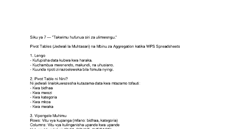 Day 7: Pivot Tables na Mbinu za Aggregation katika WPS Spreadsheets ...