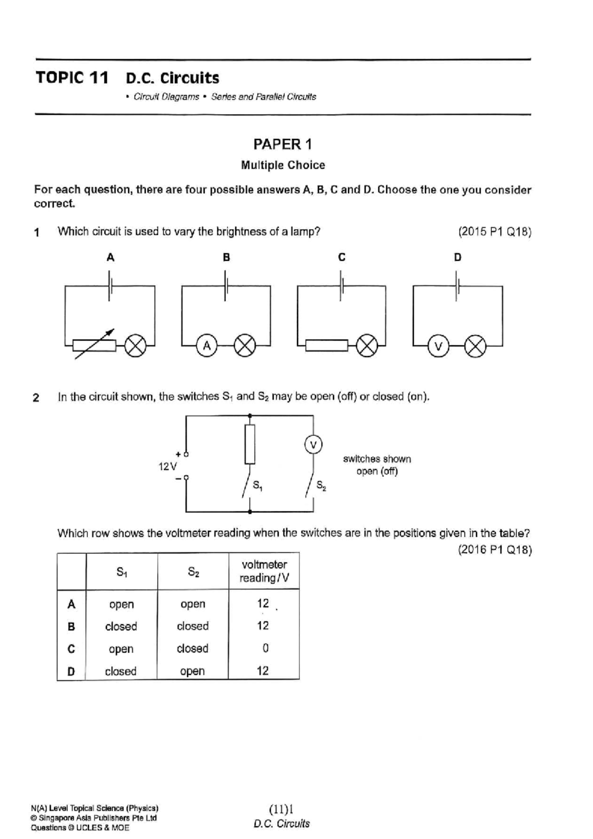 D.C. Circuits (11)1: Multiple Choice & Structured Questions Guide - Studocu