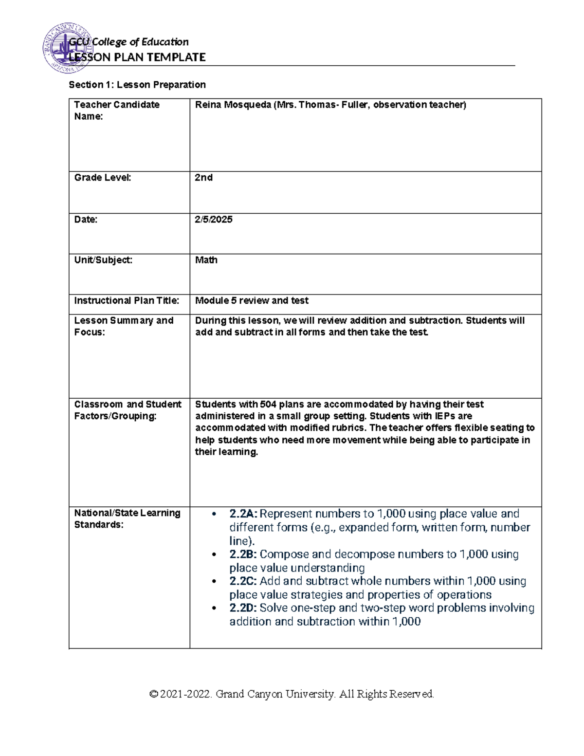 Coe-lesson-plan-T3 observation - LESSON PLAN TEMPLATE Section 1: Lesson Preparation Teacher ...