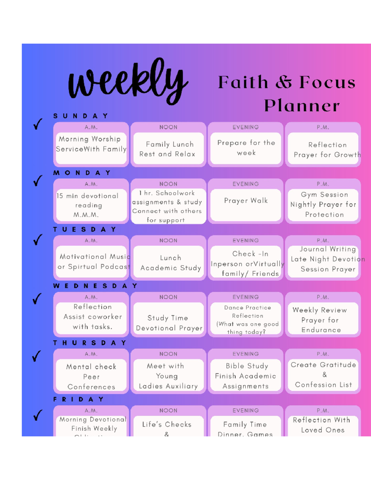 Weekly Faith Focus Planner: A Daily Schedule for Growth - Studocu