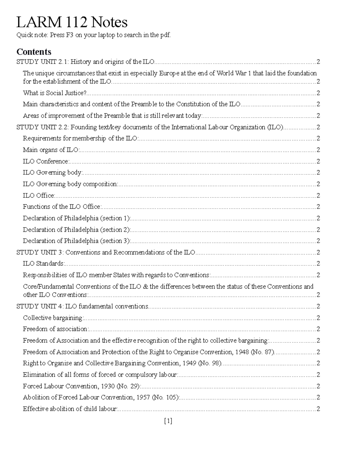 LARM 112 Study Notes - ILO Principles and Conventions Overview - Studocu