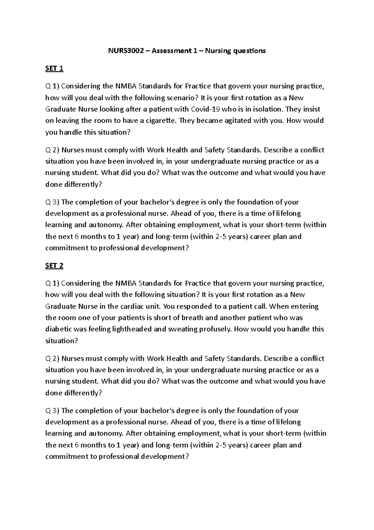 NURS3002 - Assessment 1 - Nursing Practice Scenarios and Responses ...