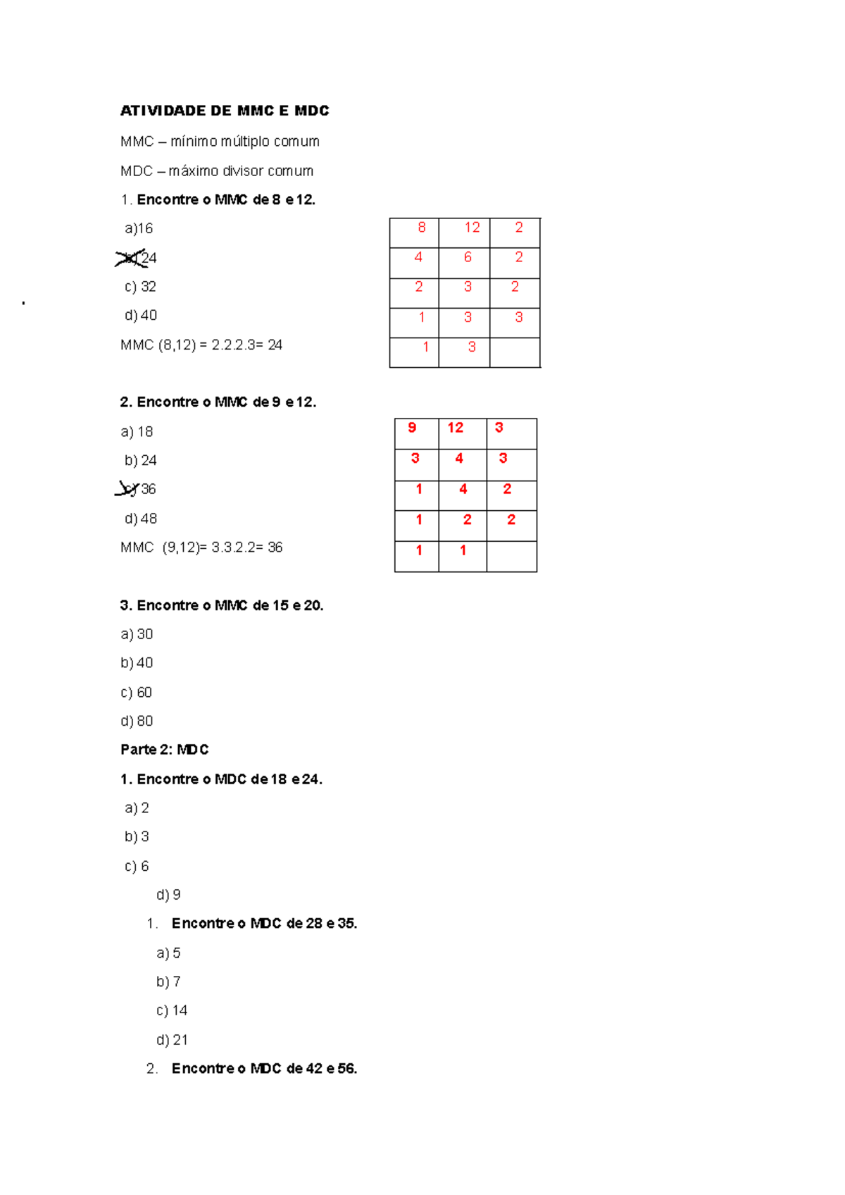 Atividade DE MMC E MDC - estudos para alunos de ensino fundamental ...