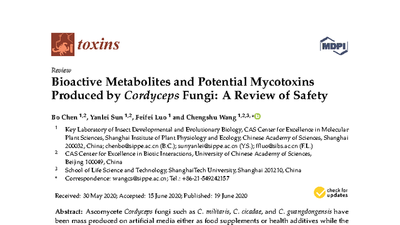 G-6: Review of Mycotoxins and Bioactive Metabolites in Cordyceps Fungi ...