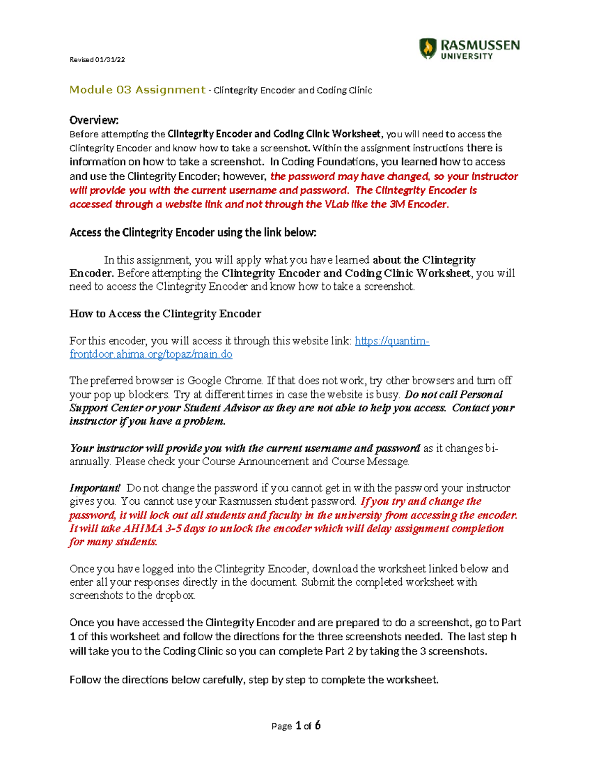 Clintegrity Coding Clinic Assignment Worksheet - Module 03 - Studocu