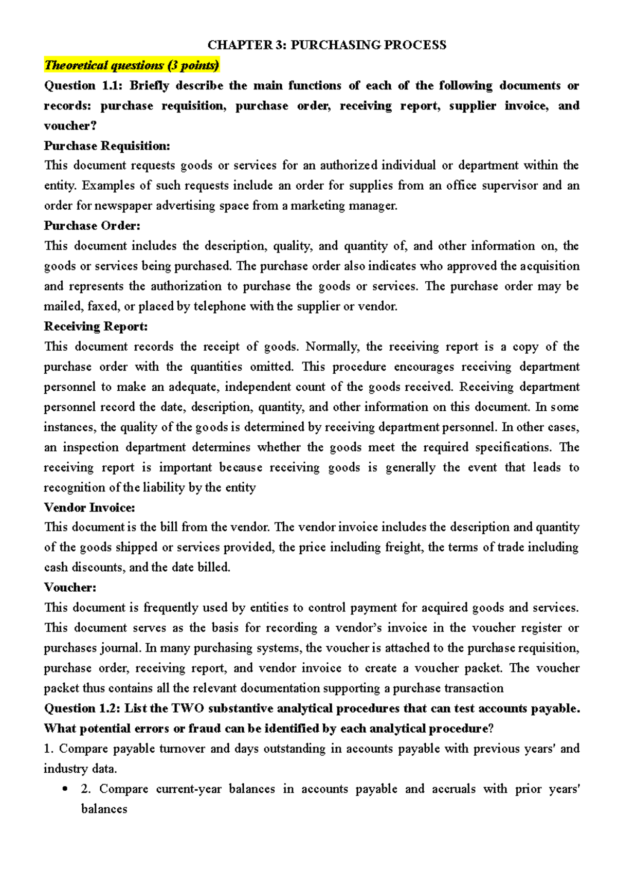 CHAPTER 3: AUDITING THE PURCHASING PROCESS - Studocu