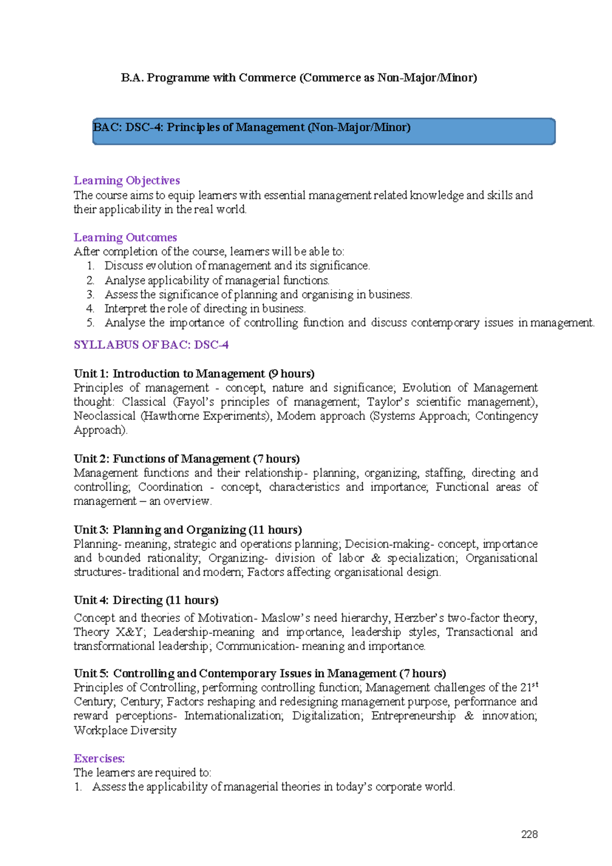BA-Program-4th-Semester Syllabus: Principles of Management Overview ...