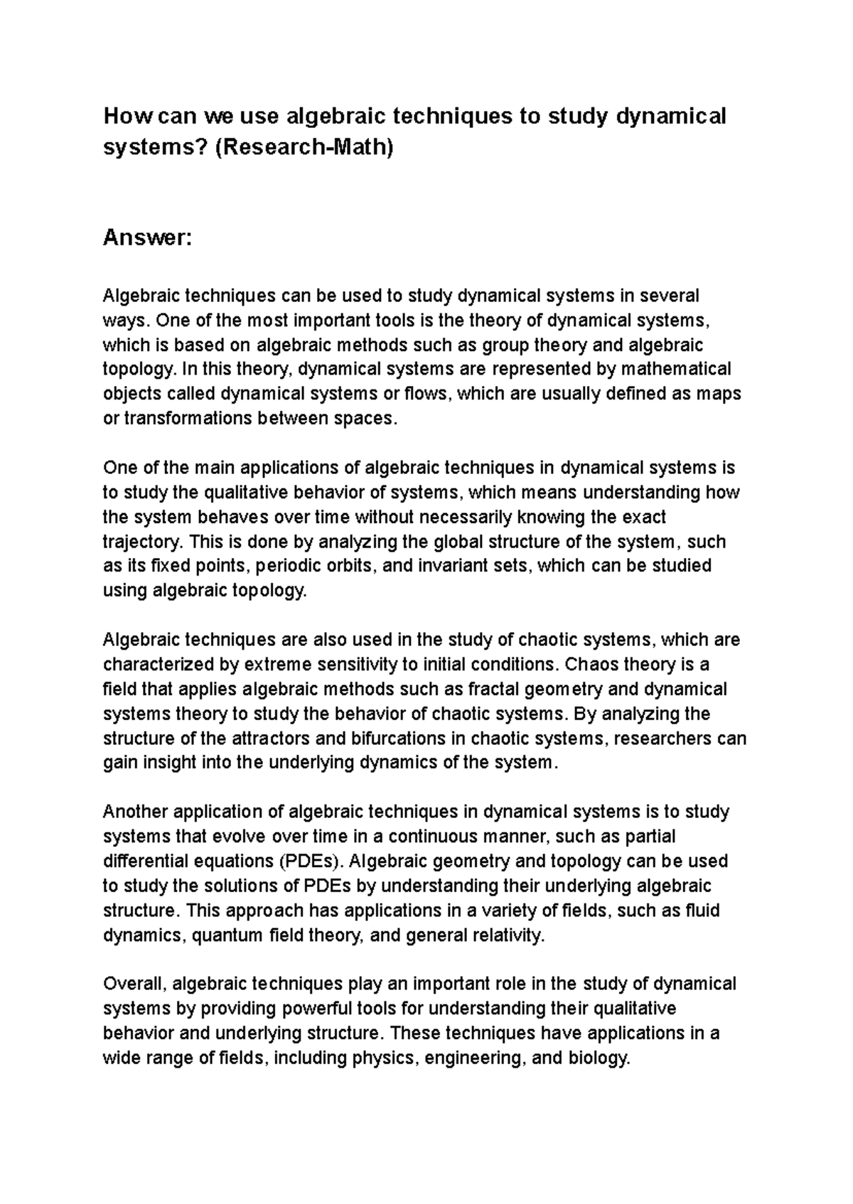 How can we use algebraic techniques to study dynamical systems - How ...