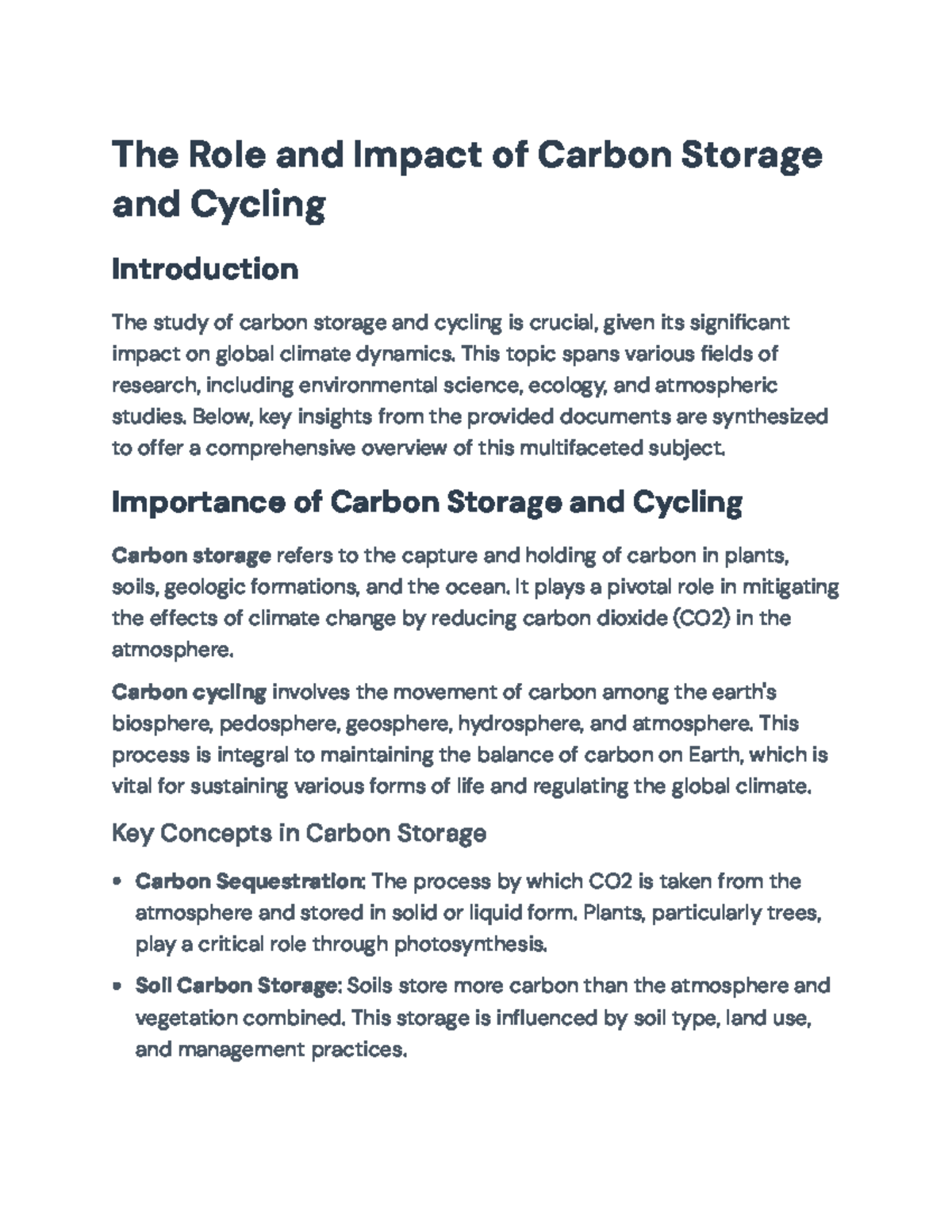 The Role and Impact of Carbon Storage and Cycling in Climate Dynamics ...