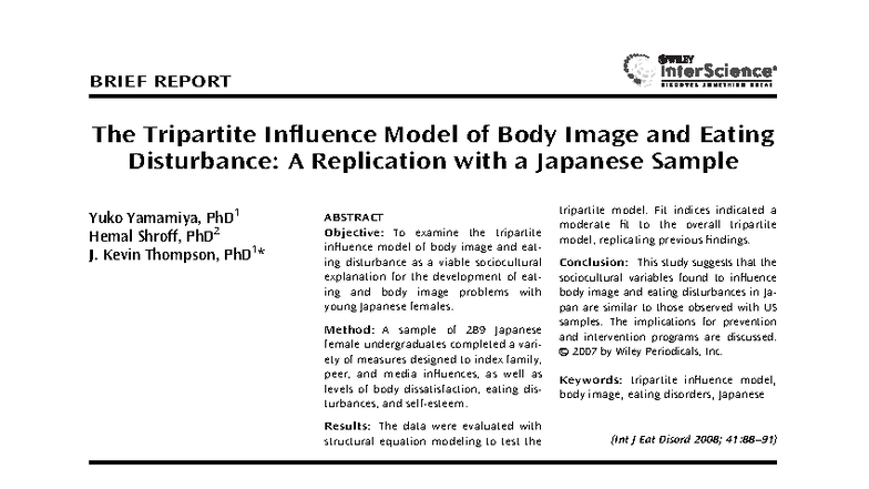 Tripartite Influence Model of Body Image & Eating Disturbance in Japan ...