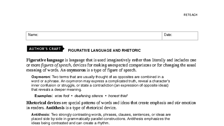Figurative Language and Rhetoric Overview - ELA 101 RP Guide - Studocu