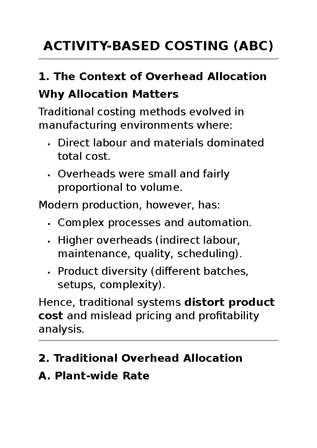 ABC Measurement: Understanding Overhead Allocation and Costing - Studocu