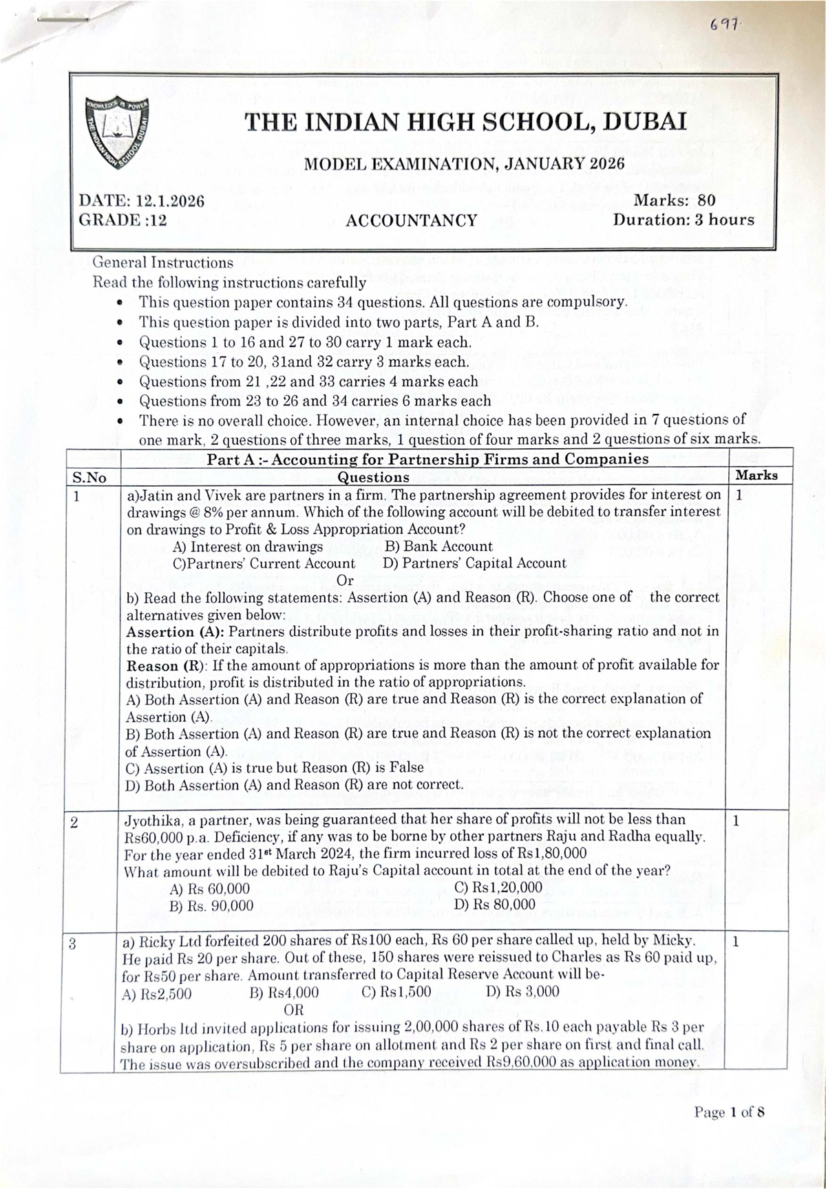697 ACCOUNTANCY MODEL EXAMINATION GRADE 12 - JAN 2026 - Studocu