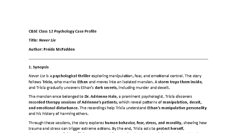 CBSE Class 12 Psychology Case Study: Analyzing "Never Lie" by Freida ...