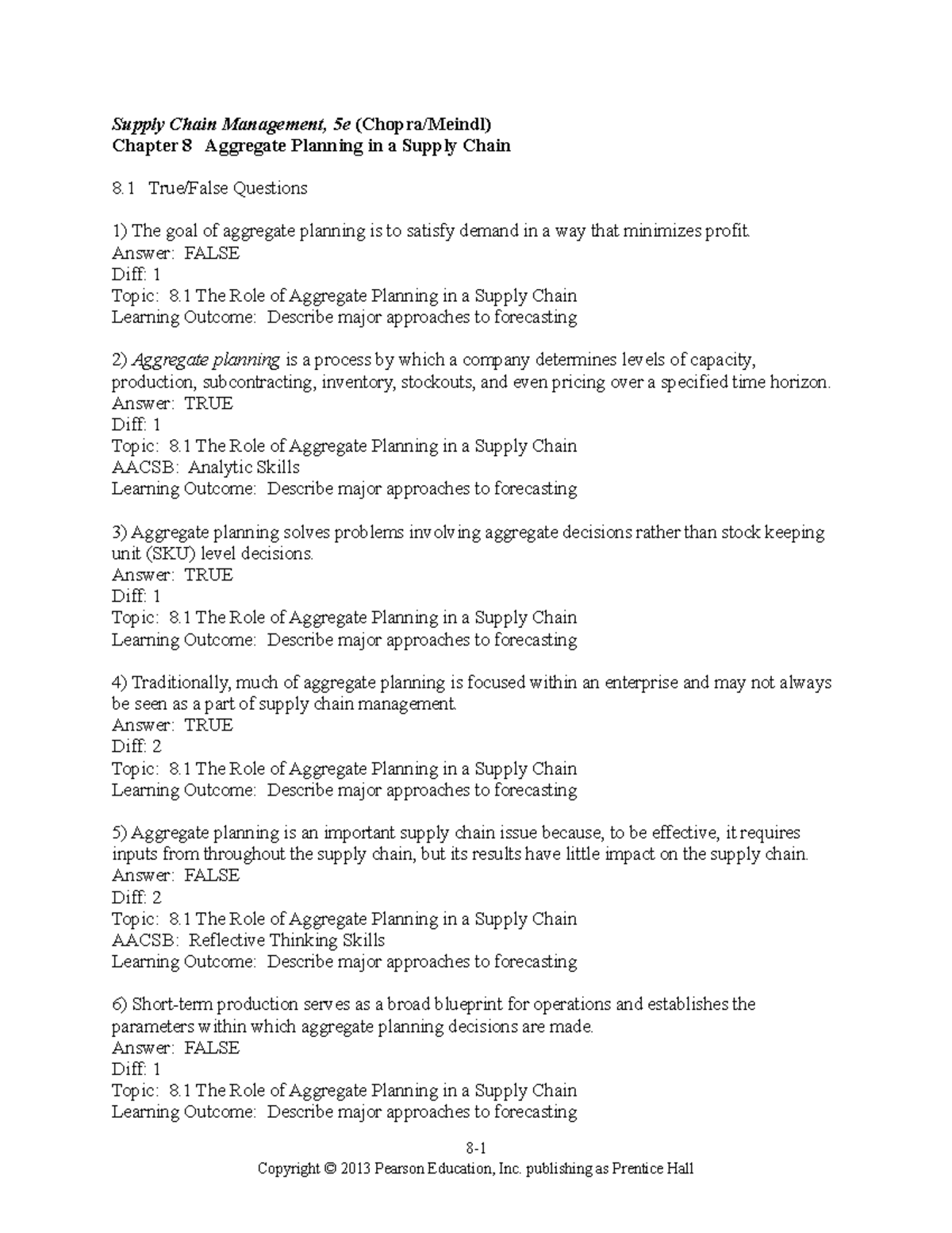 TB8 - Supply Chain Management, 5e Chapter 8 Aggregate Planning in a ...
