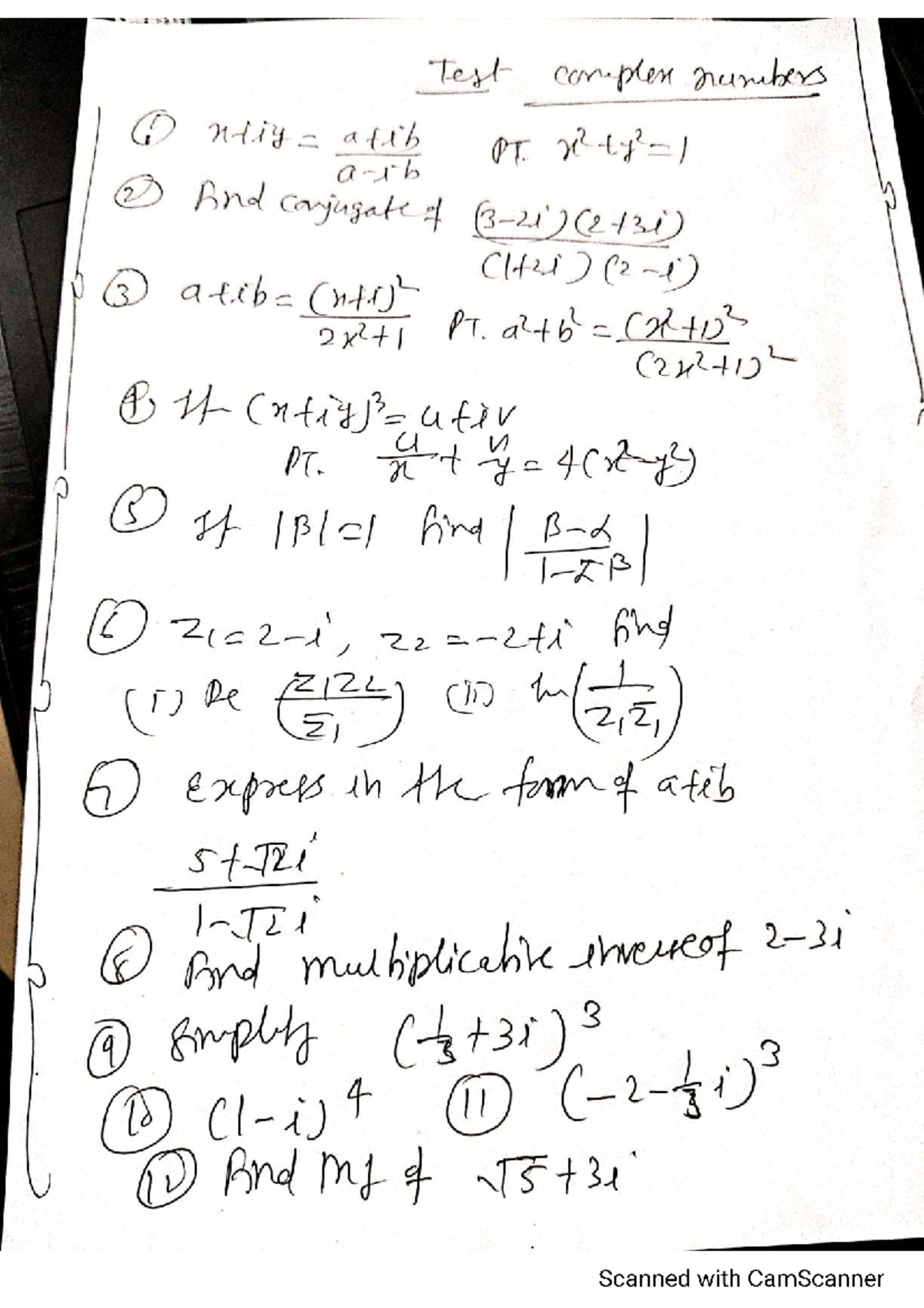 Complex Numbers Test - PT. 2: Conjugates and Inverses - Studocu