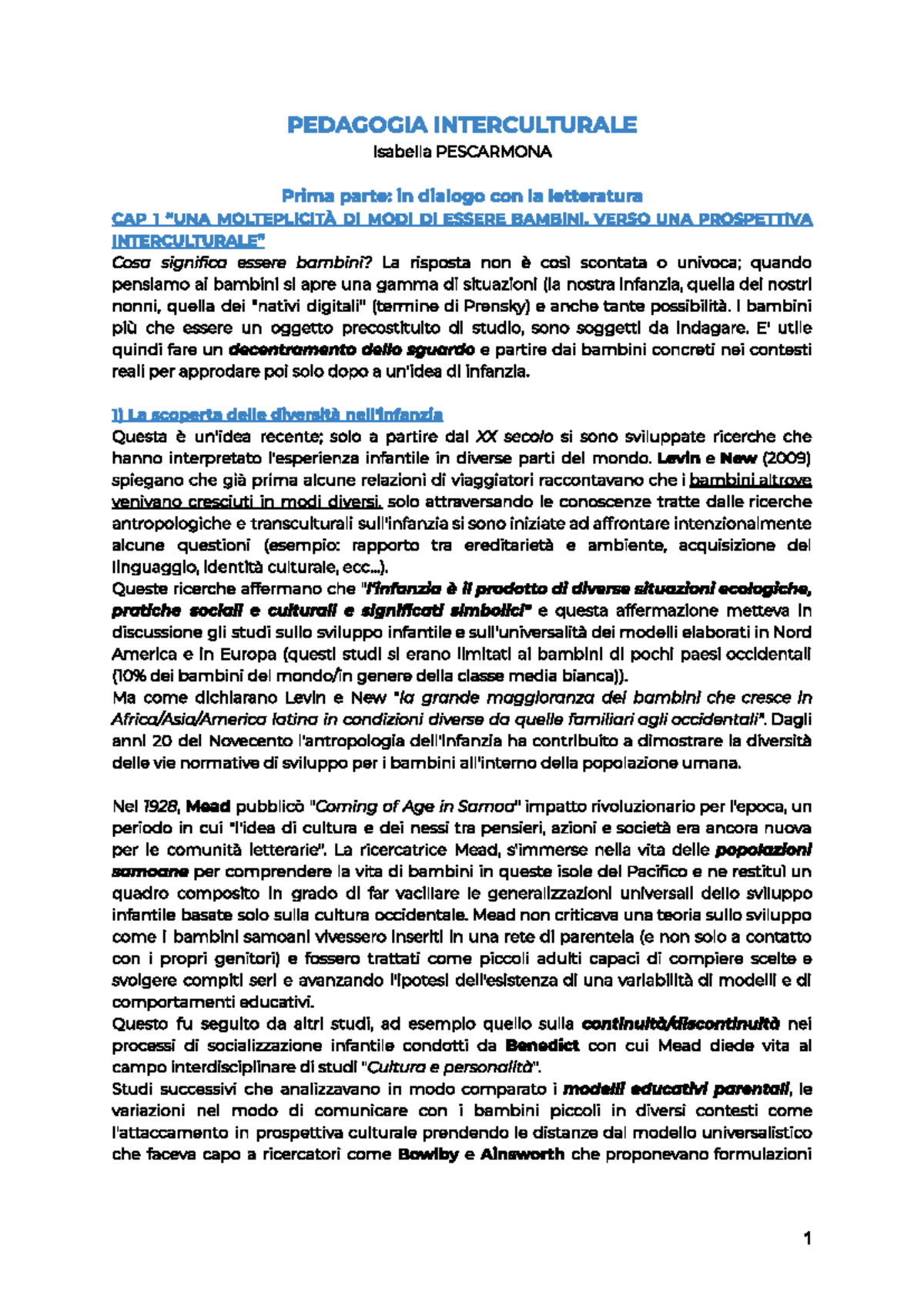 PEDAGOGIA INTERCULTURALE - CAP 1: Molteplici Modi di Essere Bambini ...